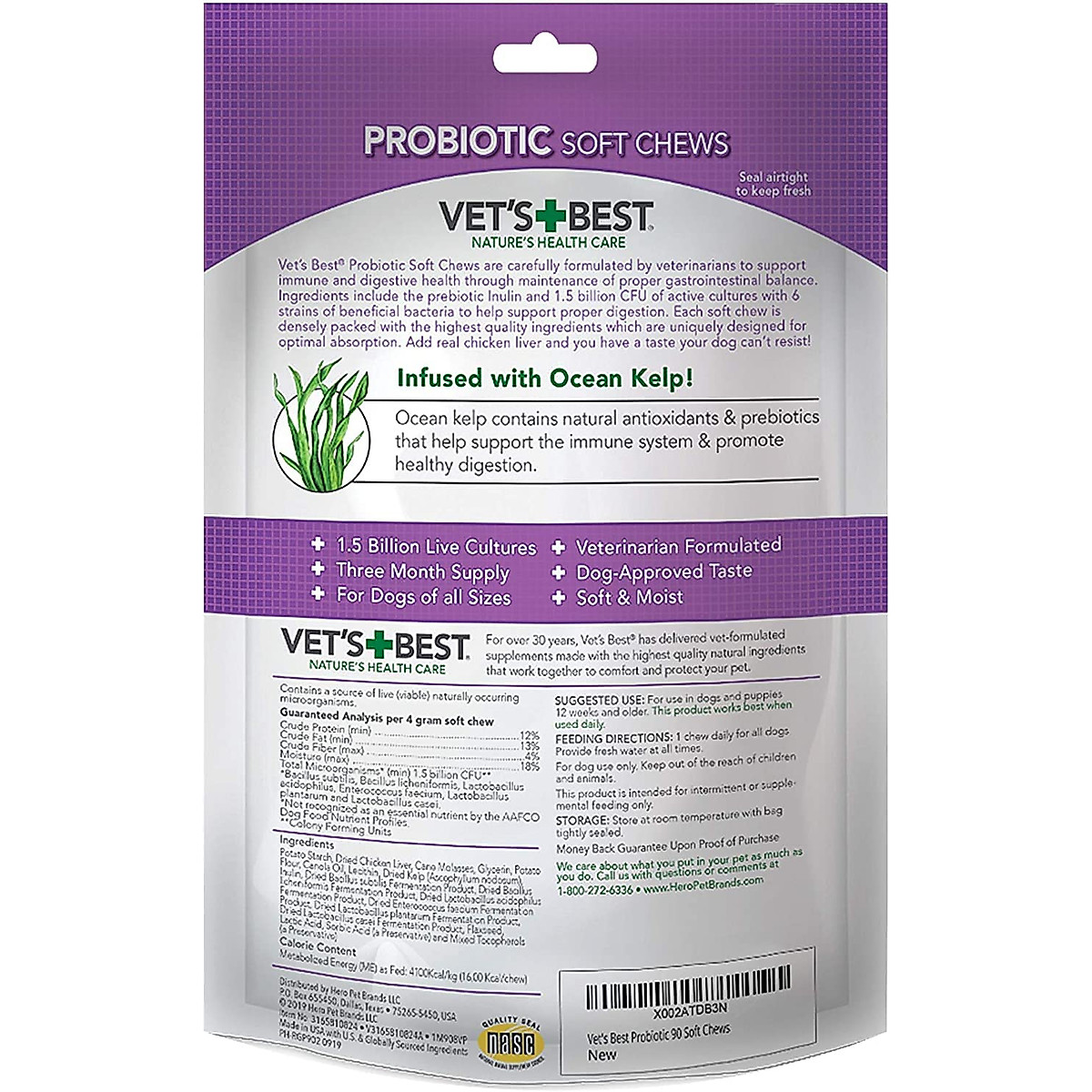 (3 Pack) Vet's Best Probiotic Soft Chews Dog Supplements, Each a 30 Day Supply3