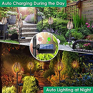 TomCare Solar Lights Outdoor Flickering Flame Solar Garden Lights Metal Flower Lights with Stake Solar Powered Decorative Solar Pathway Lights Waterproof Garden Decor for Outside Yard Patio, 2 Pack