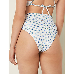 Victoria's Secret Pink V Crossover High Waisted Bikini Bottom, Swimsuit for Women, Moderate Coverage Bathing Suit Bottoms for Women, Morning Sky Floral (XL)