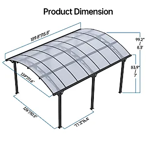 Real Relax 12 x 16 ft Metal Carport Kits with Polycarbonate Panel, Heavy Duty Metal Carport Canopy, Outdoor Car Tent Metal Garage Shelter for Car, Truck and Boats, Grey