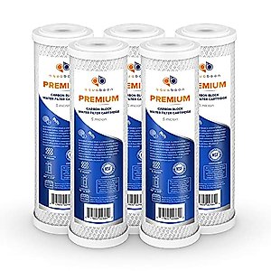 Aquaboon Universal 5 Micron 10 x 2.5 inch Cartridge | Premium Whole House Replacement Water Filter Cartridge | Coconut Shell Activated Carbon Block CTO | Compatible with Whirlpool WHA2BF5, 5 Pack