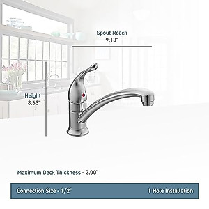 Moen Chateau Chrome One-Handle Single Hole Low Arc Standard Kitchen Faucet, 7423, 0.5