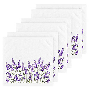 ALAZA Wash Cloth Set Purple Lavender Flowers(n1) - Pack of 6 , Cotton Face Cloths, Highly Absorbent and Soft Feel Fingertip Towels(238na8b)