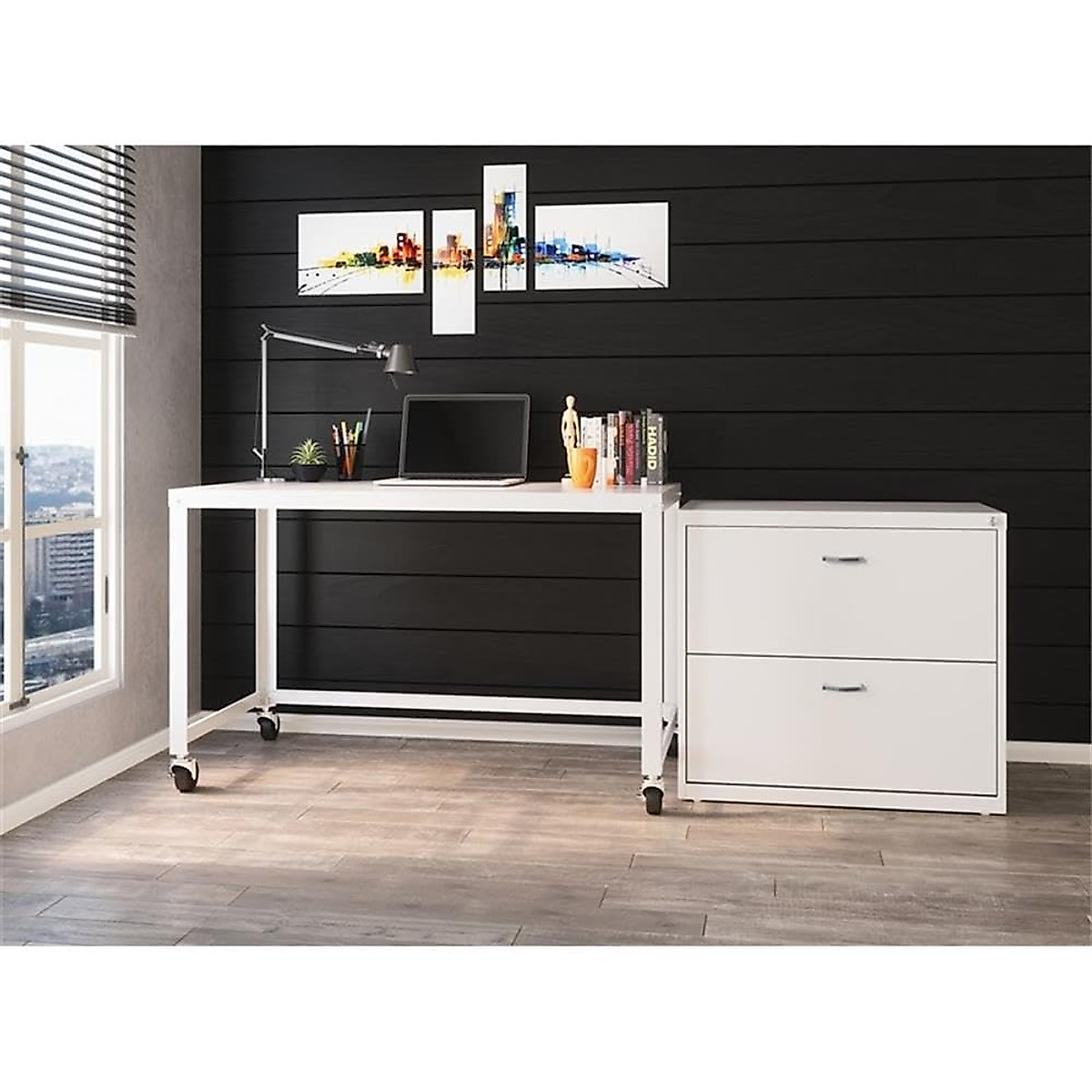 Hirsh Lateral Metal File Cabinet Set 30" W 2 Drawer White with Front/Back Rails