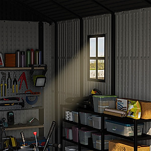 Patiowell 8 x 10 FT Resin Outdoor Storage Shed with Floor, Plastic Shed with Window and Lockable Door for Garden, Backyard, Tool Storage Use, Easy to Install in Beige (Kick-it Shed)