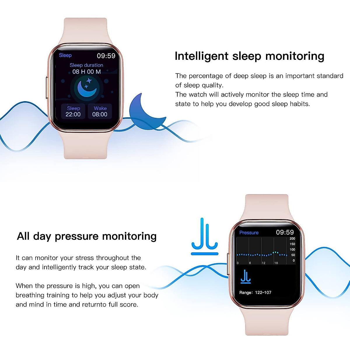 Smart Watches Fitness Watch for Men/Women Notification Reminder/Heart Rate/Blood Oxygen/Blood Pressure/Sleep Monitor Sports Activity Tracker Calories,Steps,Distance Compatible with Android iOS Phones