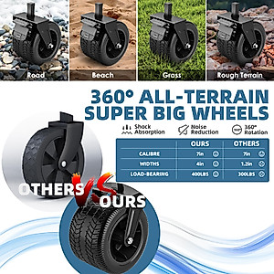 Collapsible Folding Beach Wagon Heavy Duty, 400LBS Capacity Foldable Wagon Carts with Big Wheels and Lock for All Terrain, Garden, Grocery, Outdoor, Camping