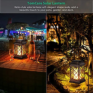 TomCare Solar Lights Outdoor Flickering Flame Metal Solar Lantern Outdoor Hanging Decorative Lanterns Heavy Duty Waterproof Umbrella Decorations Lighting for Patio Garden Deck Yard, 2 Pack (Bronze)