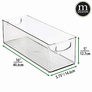 mDesign Kitchen Plastic Storage Organizer Combo Set of 2 Bins - For Kitchen, Pantry, Cabinet, Fridge/Freezer for Organizing Snacks, Produce, Vegetables, Pasta Food, 2 Piece Set - Clear