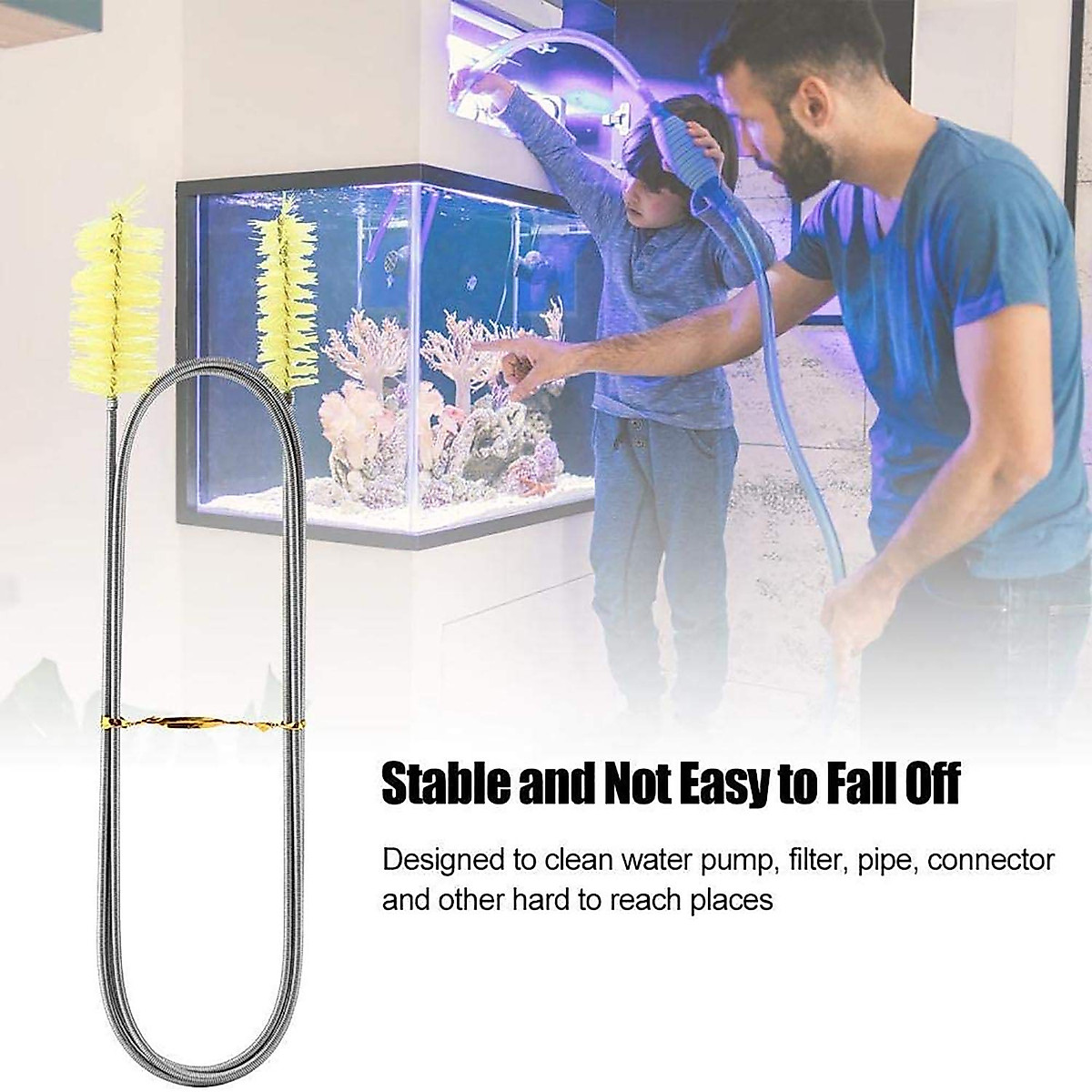 Flexible Drain Brush，Nylon Cleaner Double Ended Elastic Hose Pipe 67-inch and 2 PCS 8.2-inch Straw Cleaning Brush (Yellow)