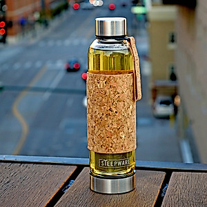 The Tea Spot, Urban Tea Tumbler, Borosilicate Glass Tea Bottle with Stainless Steel Tea Infuser, insulated Natural Cork Sleeve, 16 oz