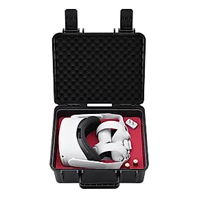 HeiyRC Waterproof Hard Case Compatible with Oculus Quest 2 VR Gaming Headset Controller Storage Travel Carrying Case Hardshell Box with Pre-Cut EVA Foam