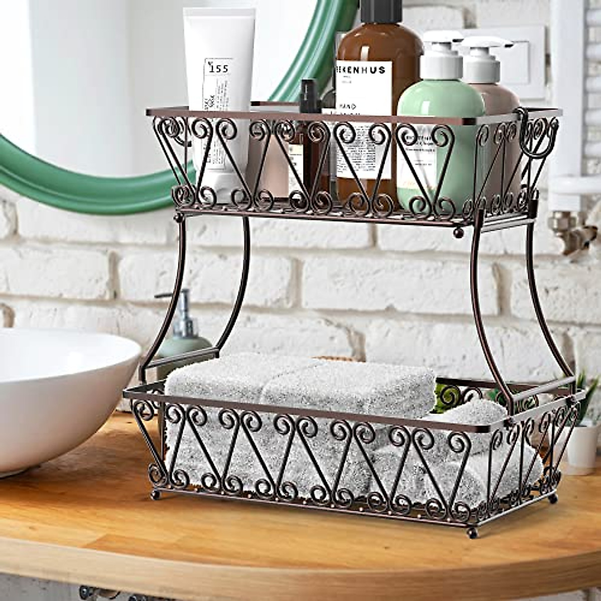 Simple Houseware 2-Tier Countertop Fruit Basket Bowl Storage, Bronze