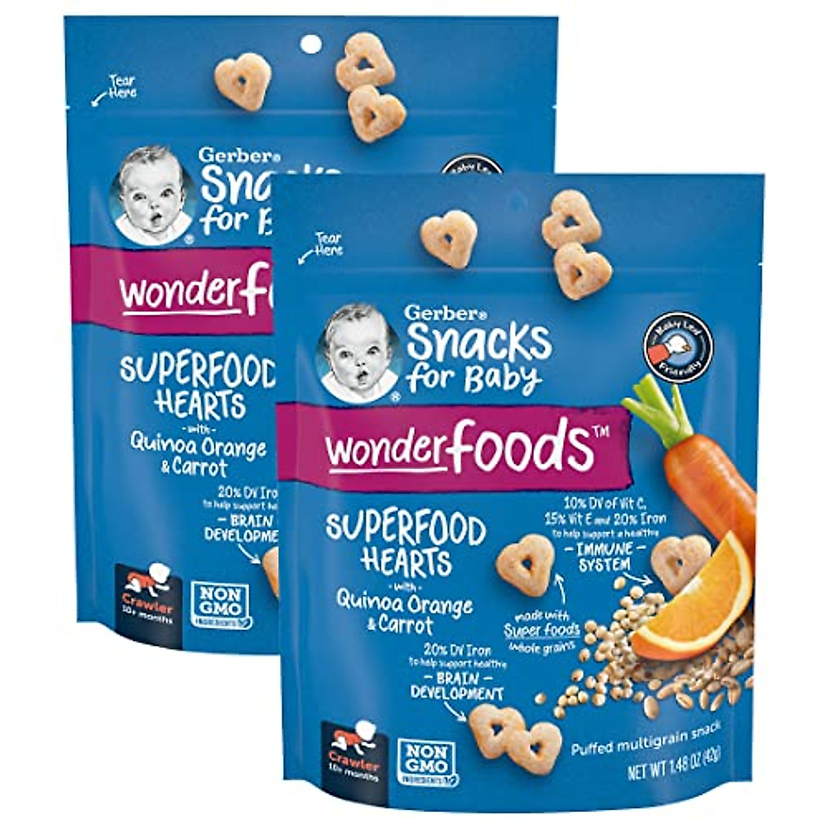 Gerber Wonder Foods Superfood Hearts, Quinoa Orange & Carrot, 1.48 OZ