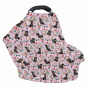 AFPANQZ Floral Dachshunds Baby Car Seat Cover Canopy and Nursing Cover Infant Car Canopy Spring Autumn Winter Snug Warm Breathable Windproof Open Peep Top Universal Fit Pink Flowers