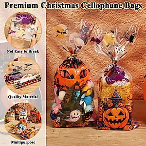 shynek 200 Pcs Halloween Treat Bags for Candy, Halloween Cellophane Goodie Bags Bulk Plastic Clear Candy Bags Trick or Treat bags with Twists for Halloween Party Favors Snacks Cookies Packing