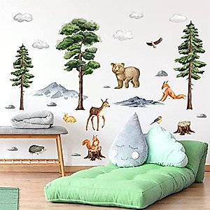 Jungle Animals Wall Decals,Cartoon Animals Wall Stickers,Watercolor Tree Animal Wall Stickers,Nursery Wall Decor Woodland Wall Decals,Bear Forest Animal Wall Decal for Kids Room Bedroom Playroom Decor