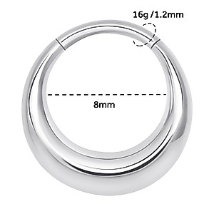 ALACLO Stainless Steel Septum Rings Hoop for Women, 8mm Stainless Steel Earrings Segment Nose Rings for Men, Cartilage Clicker Hoop for Helix, Rook, Daith, Tragus, Hypoallergenic