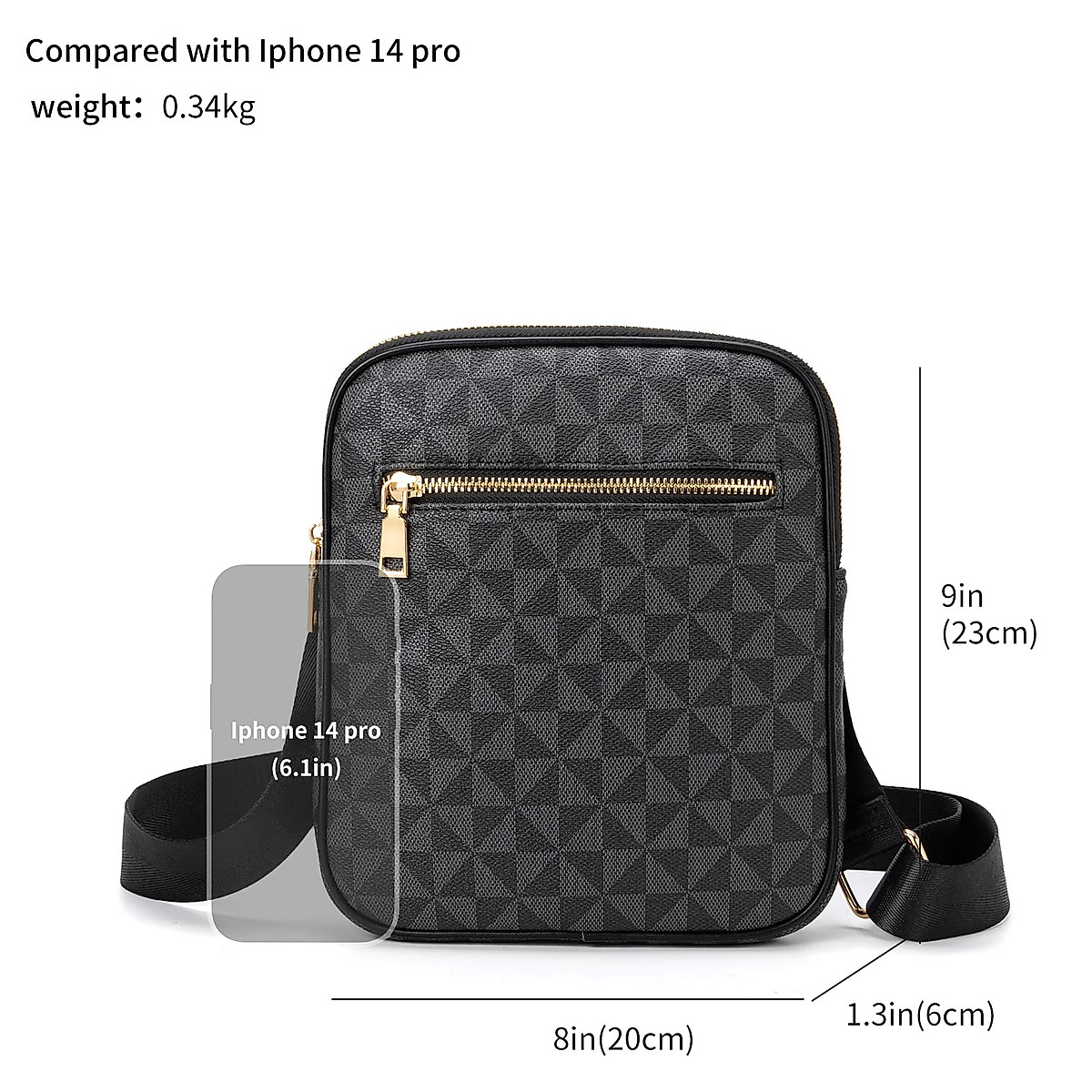 XIKIBEA Crossbody Bag for Mens, Men's commuter shoulder bag, Travel bag Work Business Small men's satchel (黑色)