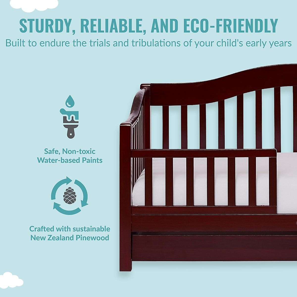 Dream On Me Toddler Day Bed with Storage Drawer in Cherry, Greenguard Gold Certified