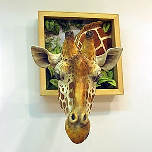 YOAC 3D Giraffe Head Wall Art Decor,Giraffe Head Wall Hanging, 3D Photo Frame Giraffe Creative Pendant Wall Decoration Props Statue Decoration Office Decoration for Home Garden Yard Bar