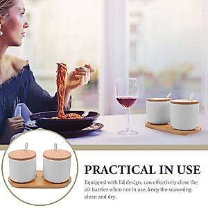 BESTonZON 1 Set Seasoning Jar Set Cruet Bottle Seasoning Jars Seasoning Shakers with Lids Ceramic Sugar Jar Container Salt Shaker Ceramic Seasoning Jar White Seasoning Box Ceramics Bamboo