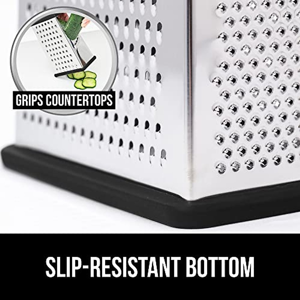 Gorilla Grip Box Grater and Measuring Spoons Set, Box Grater Has Built in Container, Measuring Spoons Set is Dishwasher Safe, Both in Black Color, 2 Item Bundle
