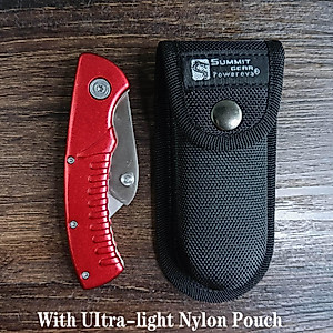 Utility Knife/Box Cutter/Electrician knife/Carpet knife Folding with Safe Lock-Back+Nylon Pouch+10 Extra SK5 Replacement Blades+10 Utility Hook Razor Blades Red