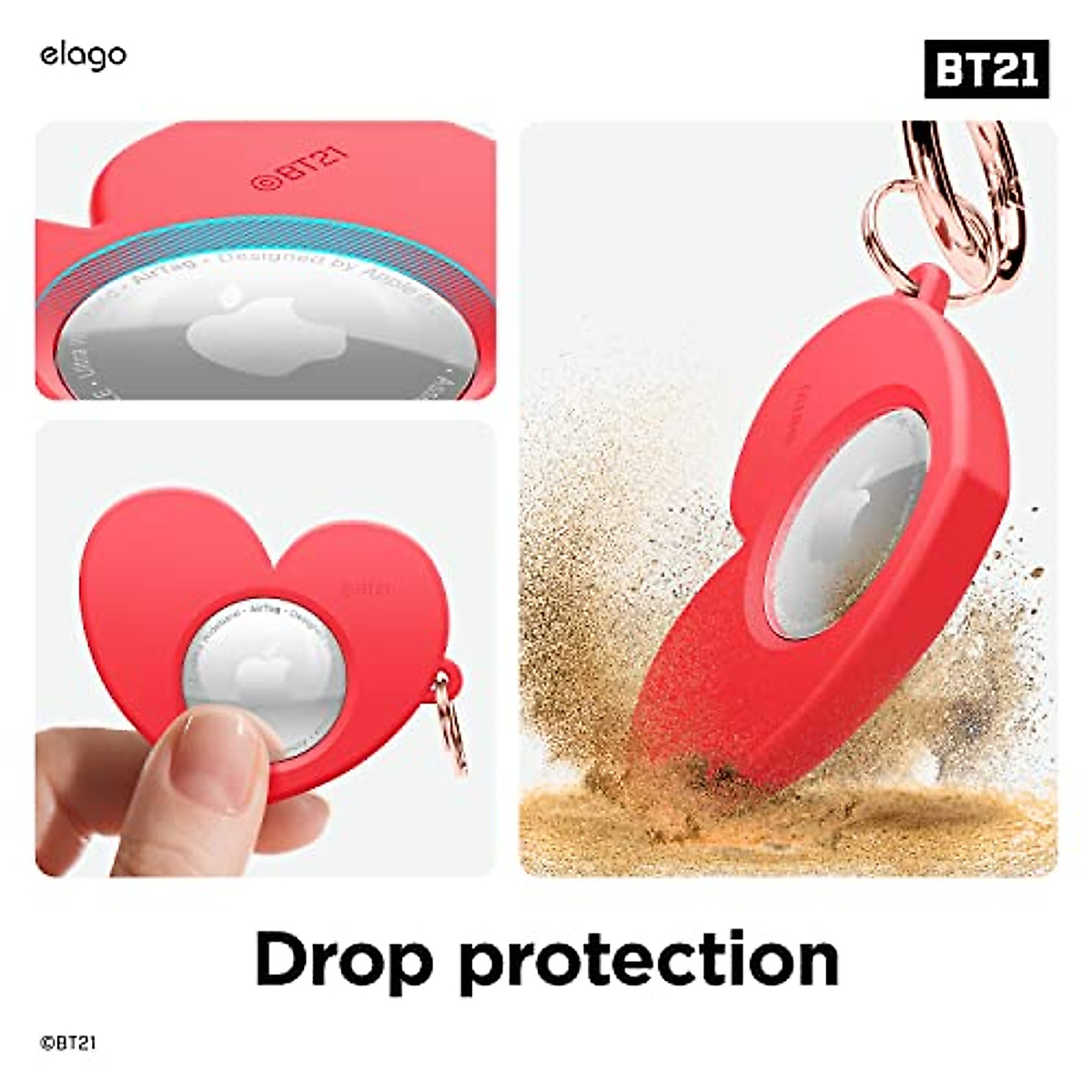 elago BT21 Silicone Case Compatible with AirTag Case, Compatible with Air Tag Keychain - Drop Protection, Track Keys, Backpacks, Purses, Tracking Tag Not Included [TATA] [Official Merchandise]