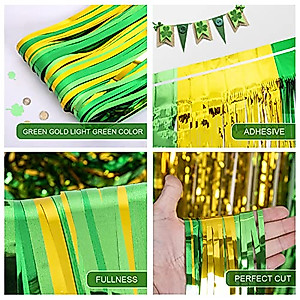 LOLStar 3 Pack St. Patrick's Day Foil Fringe Curtains St Patricks Day Party Decoration 3.3 X 6.6 ft Green Gold Light Green Tinsel Fringe Curtain Photo Booth, Streamer Backdrop for Irish Theme Decor