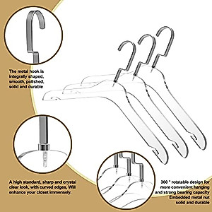 Quality Clear Acrylic Clothing Hangers – 5-Pack, Stylish Clothes Hanger with Silver Hooks - Coat Hanger for Dress, Suit - Closet Organizer Adult Hangers - Space Saving Cloth Hangers (Silver Hook, 5)