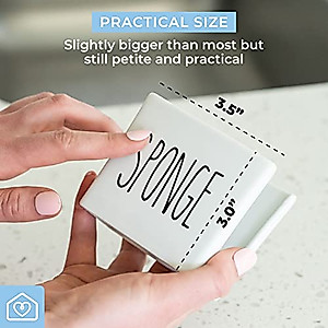 Heartland Home Porcelain Sponge Holder for Kitchen Sink. Compact Sink Caddy Organizer - Scouring Pad and Dish Sponge Holder. Ceramic Black and White Kitchen Decor and Cute Kitchen Accessories