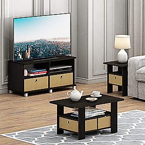 Furinno Andrey End Side Night Stand/Bedside Table with Bin Drawer, 1-Pack, Dark Espresso/Brown