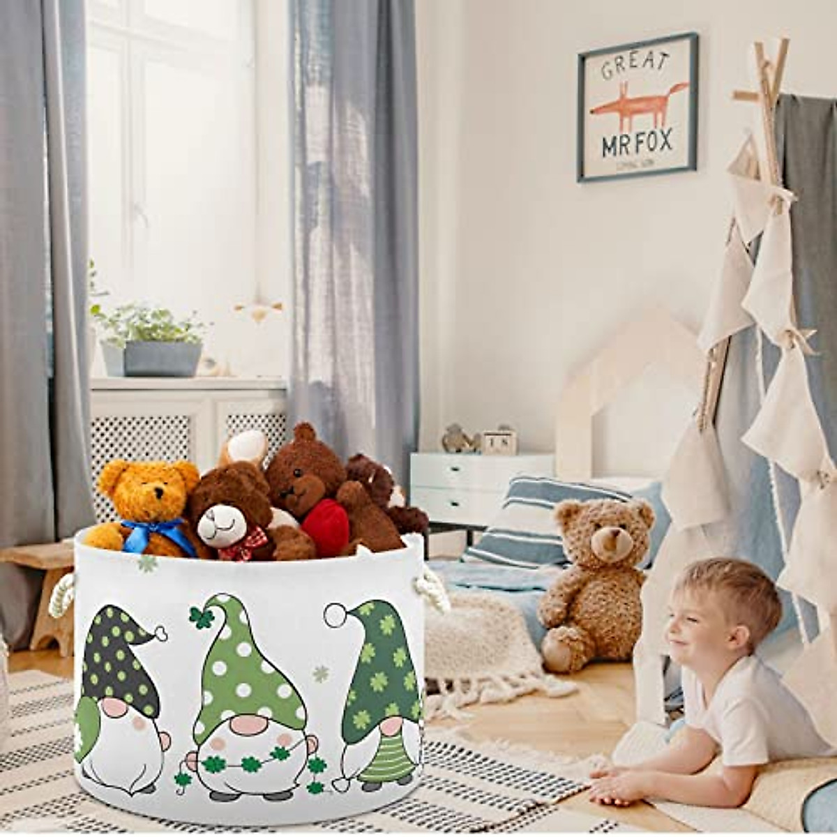 visesunny Gnome with Clover Leaf St Patrick's Day Laundry Baskets Fabric Storage Bin Storage Box Collapsible Storage Basket Toy Clothes Shelves Basket for Bathroom,Bedroom,Nursery,Closet,Office