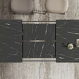 Fingertip WD Extendable Dining Table for 6-10 Person, Wooden Dining Room Table, Modern Extendable Table for Small Kitchens, Dining(Black Marble)