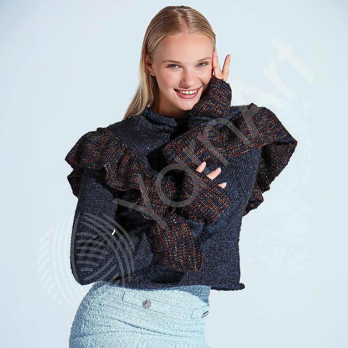 1 Ball YarnArt Melody, Chainette Yarn, Shiny Metallic Sheen Yarn for Knitting, Crochet, Embroidery, 100 Grams (3.5 oz), 230 Meters (251 Yards), 70% Polyamide 21% Acrylic 9% Wool Blend, Blue - 900