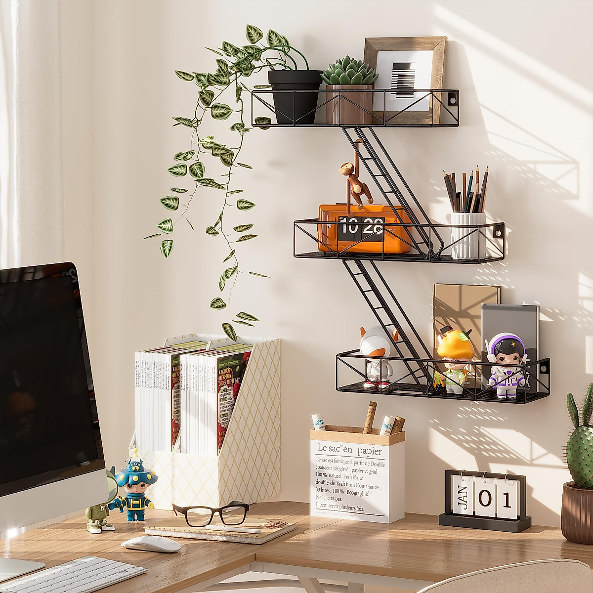 Sumbame Fire Escape Wall Shelf - 3 Tier New York Metal Ladder Shelf, Storage Black Decorative Shelves, Unique Decor Display Shelf for Living Room, Bathroom, Study Room, Funky Home