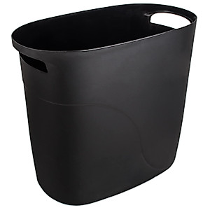 JiatuA Plastic Small Trash Can Slim Waste Basket with Handles 3.2 Gallon Narrow Garbage Container Bin for Bathroom, Bedroom, Kitchen, Home Office Under Desk, Dorm, Laundry Room, Kids Room, Black