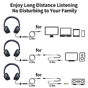 SIMOLIO Long Cord Headphones for TV & PC with Headset Stand, Volume Control & Mic, 23.9ft / 7M Extra-Long Cord with Clip, 3.5mm AUX Audio with 6.35mm Adapter, Over Ear Headphones Wired, SM-906TVB