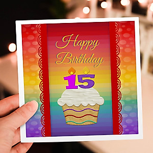 Greeting Card - Cupcake with Number Candles,15 Years Old Birthday - Birthday Design