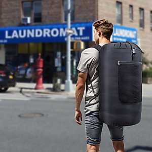 F-color Laundry Bag Backpack 75L - Large Capacity Laundry Backpack with Comfort Straps, Mesh and Zip Pocket, Sturdy Laundry Backpack for Dorm, College, Travel, Laundromat, Apartment, Black