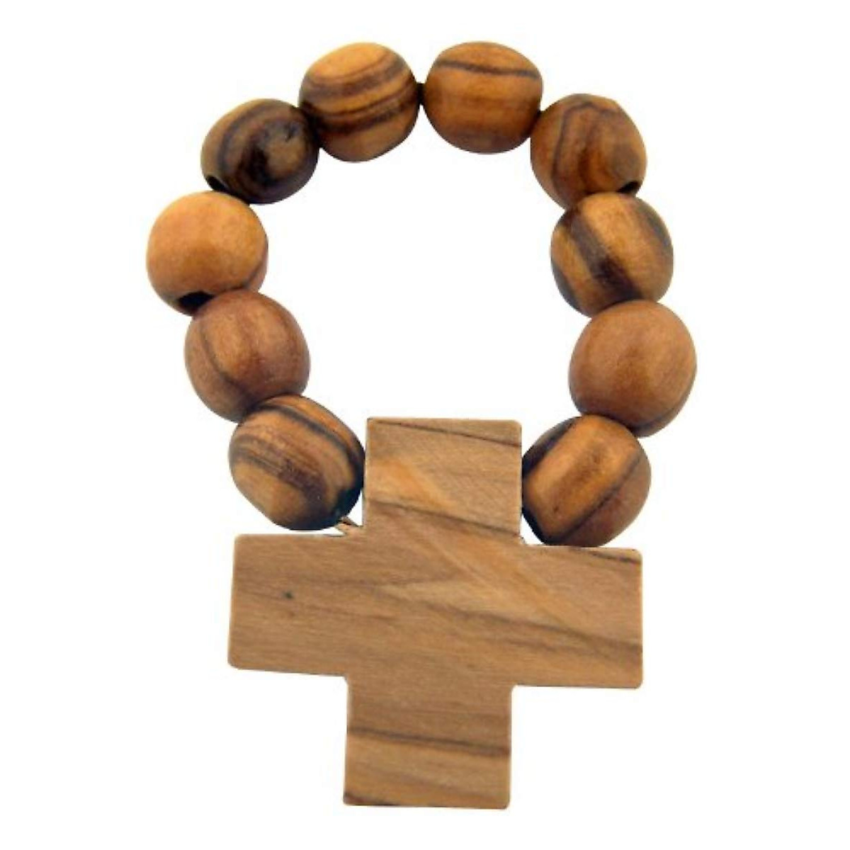 Religious Gifts Mens Womens Catholic Gift Made in Bethlehem Brown Olive Wood Bead One Decade 1 7/8 Inch Rosary Ring