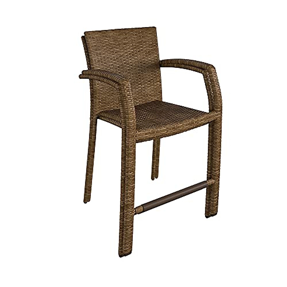 Cosco Outdoor 3 Piece High Top Bistro Lakewood Ranch Steel Woven Wicker Patio Balcony Furniture Set with Cushions, Brown
