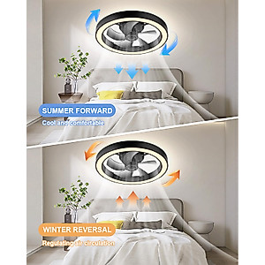 DOURARY Flush Mount Ceiling Fans with Lights and Remote, Minimalist 20 in Dimmable Low Profile Ceiling Fan, Match any Interior, Stepless Color Temperature Change, and 6 Speeds - Black