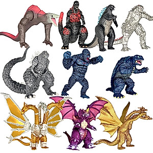 TwCare Set of 6 Godzilla Toys Movable Joint Action Figures King of The Monsters Burning Heisei Mecha Ghidorah Pack Mini Dinosaur Playsets Birthday Kids Cake Toppers Realistic Vintage