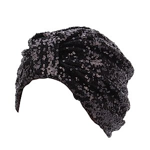 Decou Sparkly Sequin Twist Pleated Hair Wrap Stretch Turban S232 (Black)