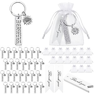 Yinkin 72 Pcs Employee Appreciation Gifts in Bulk Thank You Gifts Including 24 Sunflower Staff Coworker Keychain 24 White Organza Mesh Bags 24 Thank You Gift Tags Leaving Gifts for Colleague Employee