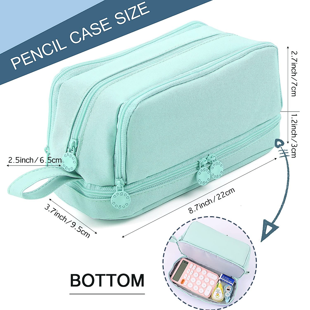 Large Capacity Pencil Case 4 Compartments, Pencil Case with Zipper Portable Handle, Aesthetic Pencil Case Stationery Organizer for Office College School Teen Girl Boy Men Women (Light Green)