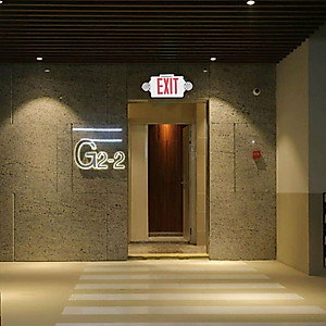 Red Exit Sign with Emergency Lights, 110-277V Double Sided LED Combo Emergency Light with 2 Rotating Flood Lights, Fire Resistant, UL Certified, Exit Sign with Battery Backup for Business