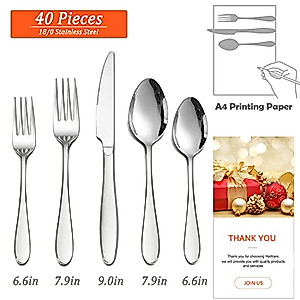 40-Piece Silverware Set, HaWare Stainless Steel Flatware Service for 8, Modern Tableware Cutlery for Home, Elegant Eating Utensils Include Knives/Spoons/Forks, Mirror Polished, Dishwasher Safe